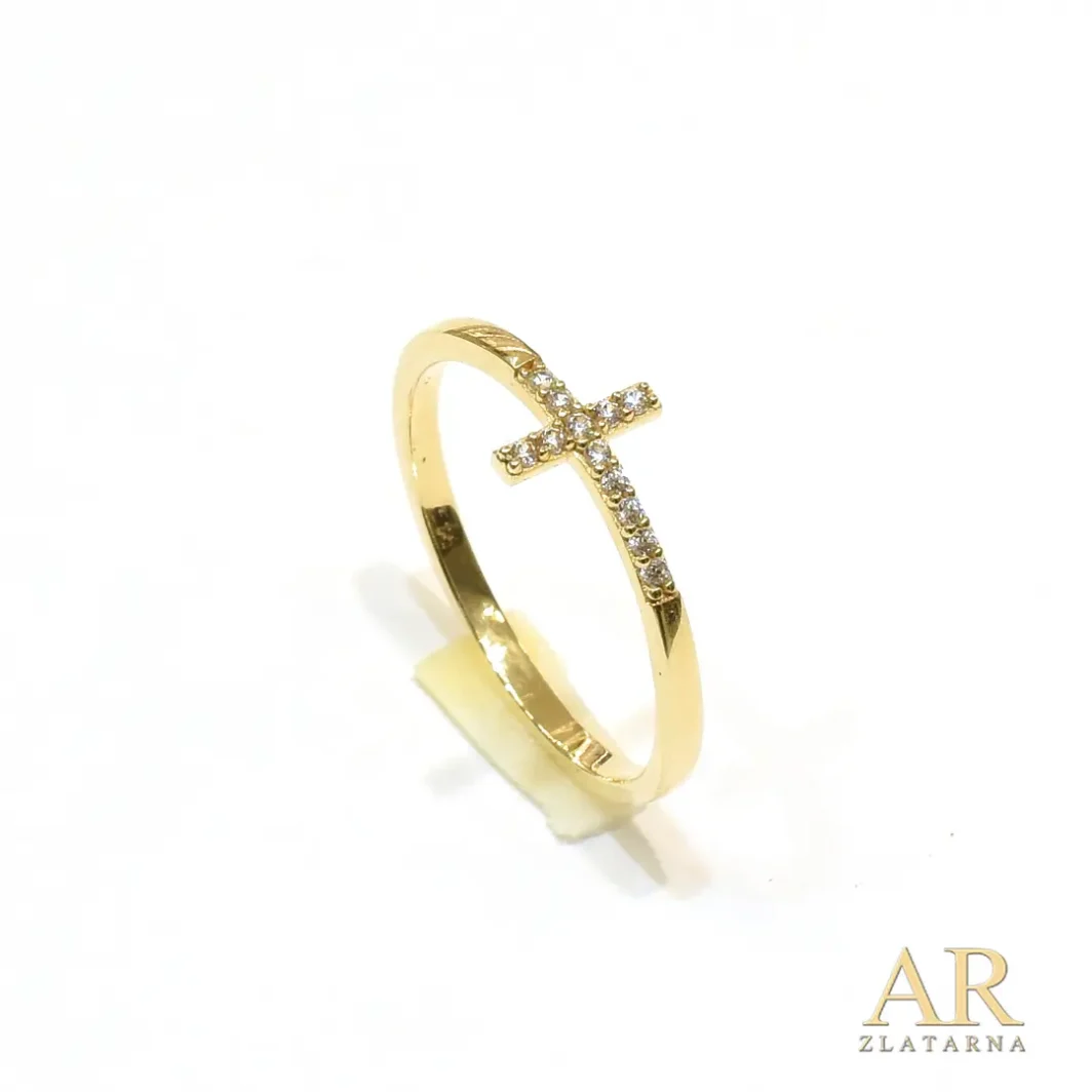Zlatni prsten Križ sa cirkonima Model 1 - Zlatarna AR